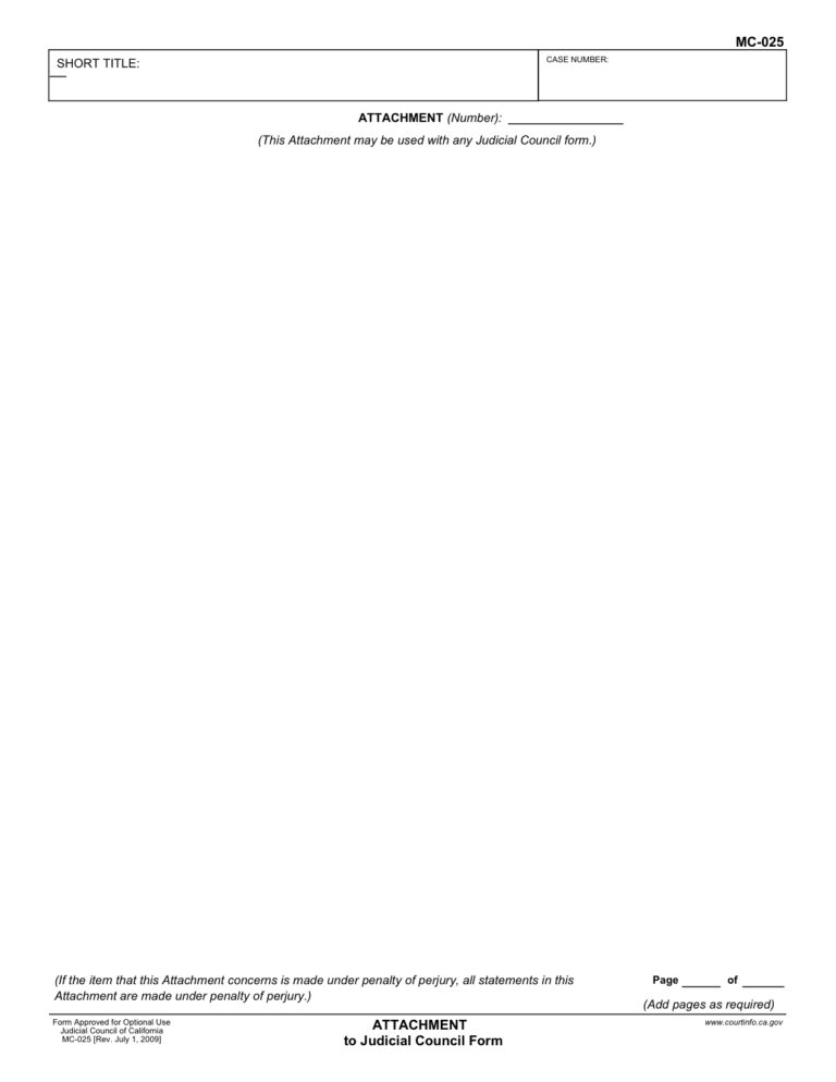 MC-005 Attachment. Fillable form to use with any Judicial Council form.