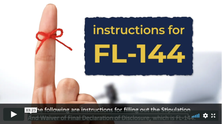 FL-144 Stipulation & Waiver of Final Declaration of Disclosure. Fillable.
